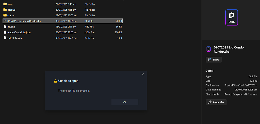 Unable to open, Project File Corrupted - Get Help - D5 RENDER FORUM