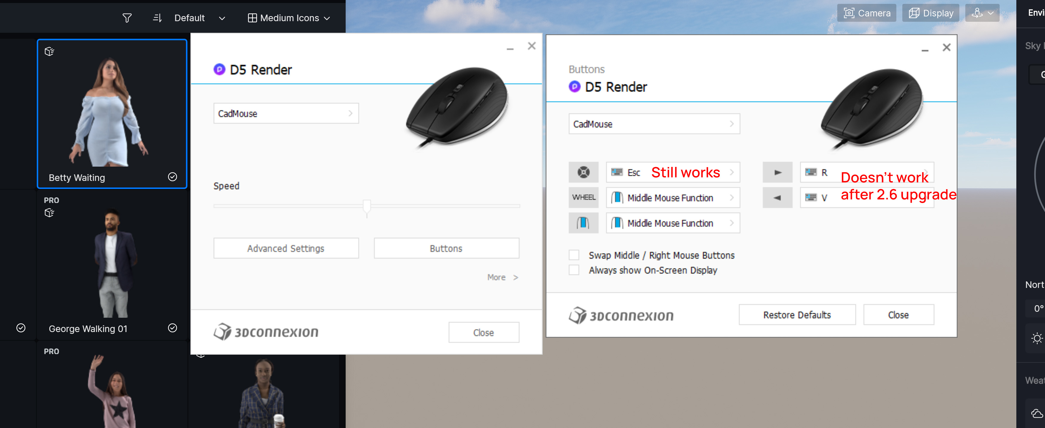Shortcuts to mouse buttons on 2.6 version - Get Help - D5 RENDER FORUM